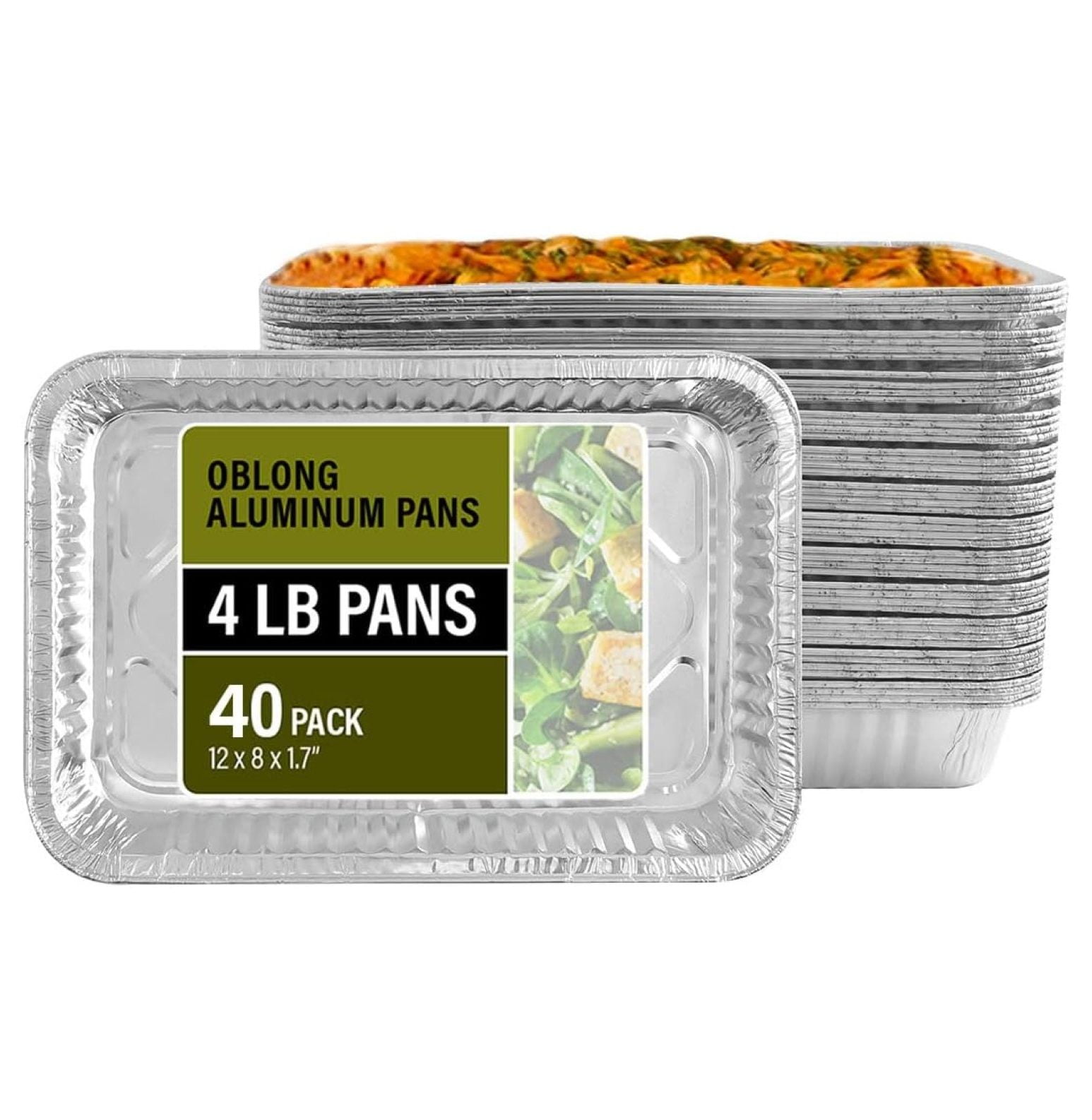 4 LB Aluminum Pans, 40 Pack, 12 x 8 x 1.7 Aluminum Pan for Cooking ...