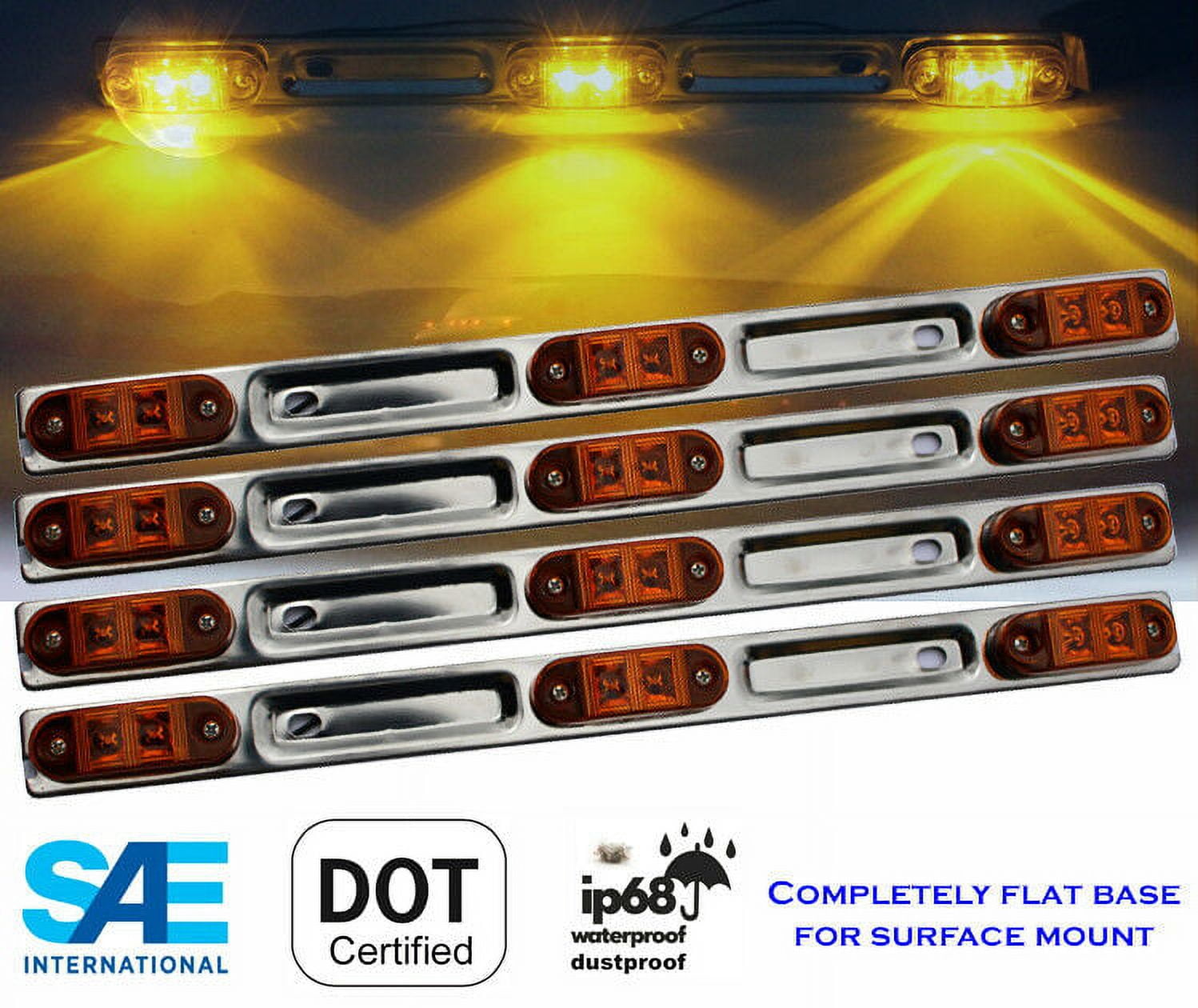 4 LED 16" Sealed Identification Amber Light Bar for Truck Trailers FAST ...