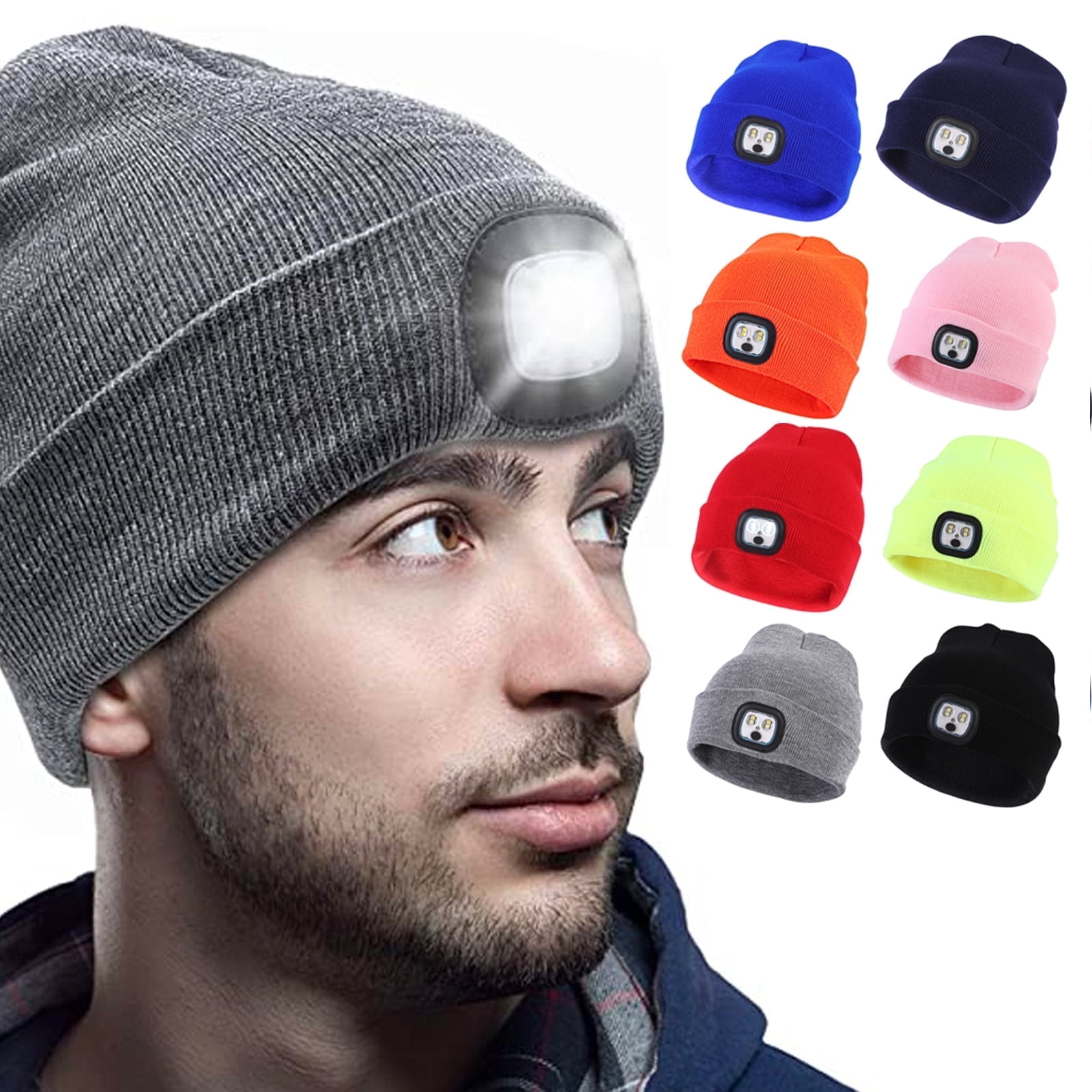 SkyAuks Adjustable Brightness LED Beanie Hat with USB Rechargeable ...