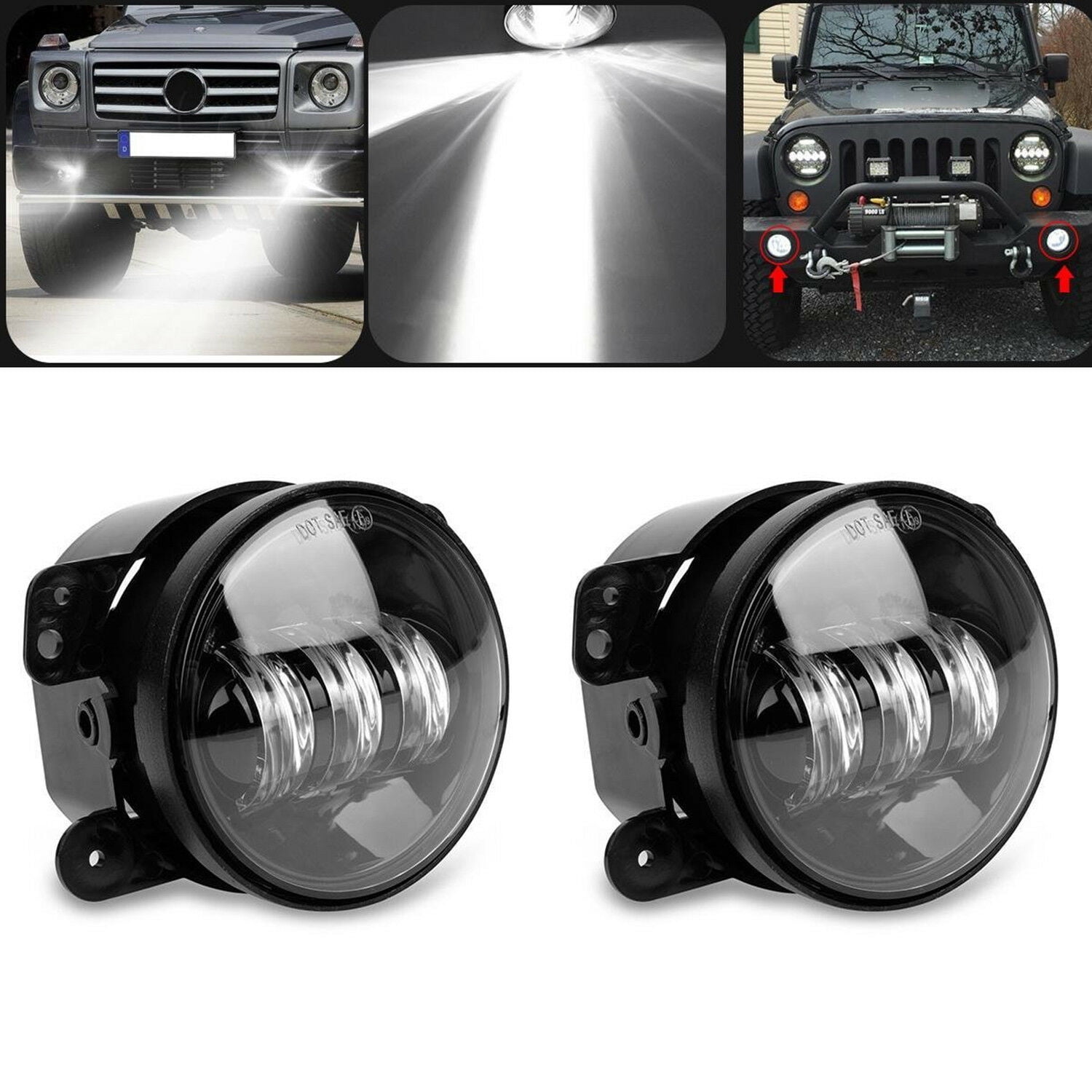 4" LED Fog Lights for Jeep Wrangler JK JKU TJ LJ Freedom Edition Pair ...