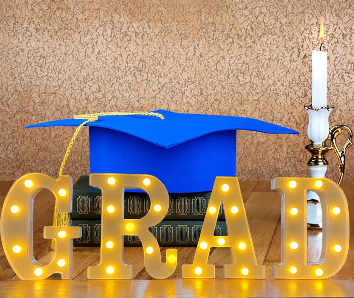 4 LED Marquee Letter Lights GRAD Sign，GRAD Light up Letter Numbers for ...