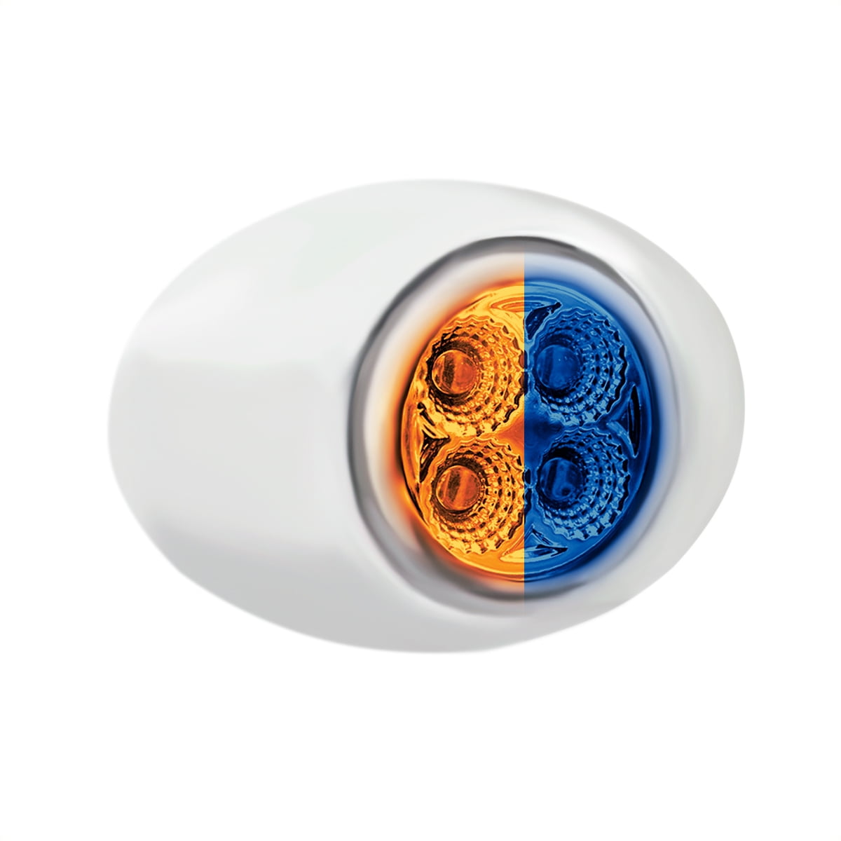 4 LED Mini Oval Dual Color Amber Marker to Blue Auxiliary Light W/Clear ...