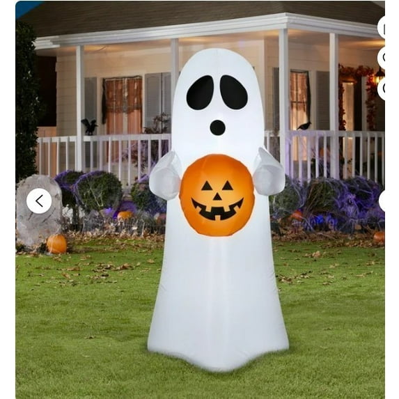 4' LED SPOOKY GHOST HOLDING A JACK O' LANTERN HALLOWEEN INFLATABLE ...