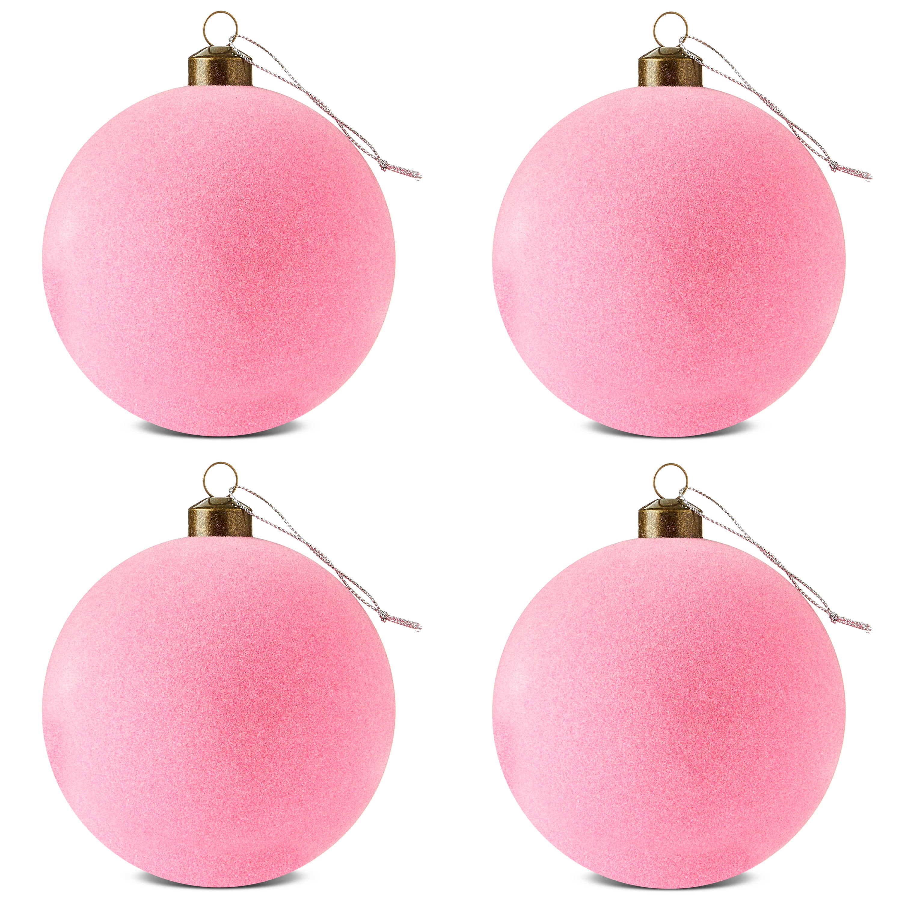 4 Count Pink Velvet-Feel Ball Christmas Ornaments, 4.5", by Holiday ...