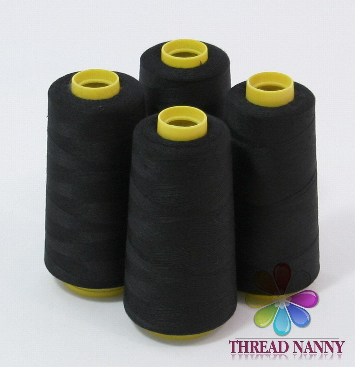 ThreadNanny Black Polyester Threads, 4 Large Cones (3000 yards each ...