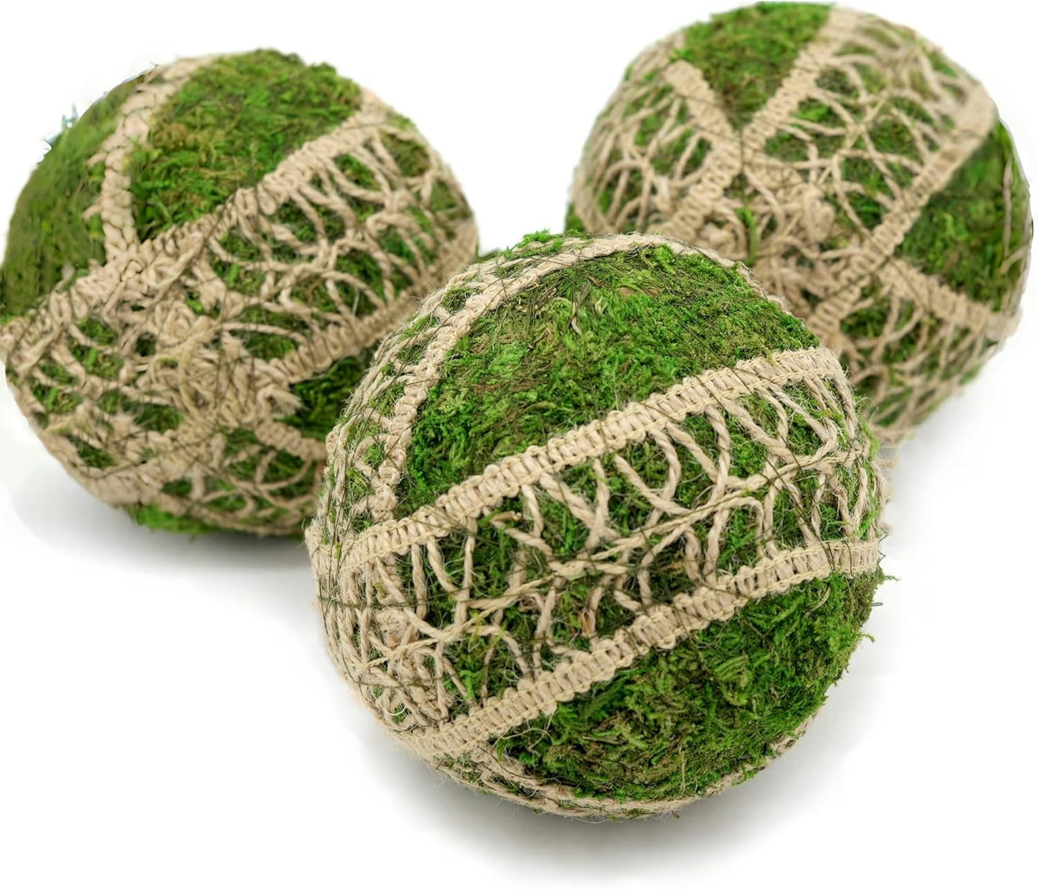 4" Large Decorative Moss Balls with Lace Trim, Set of 3 Artificial ...