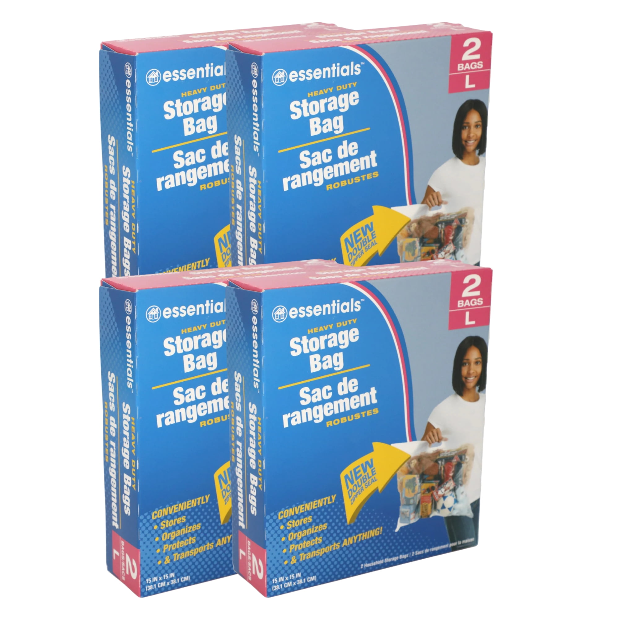 (4) Large Zipper Top Storage Bag with Handles 2 count Resealable Clear ...