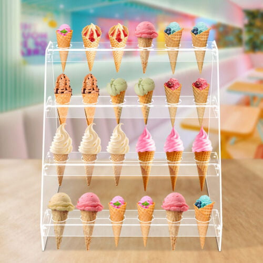 4 Layer 24 Cones Counter Top Ice Cream Display Stand Ice Cream Cone ...