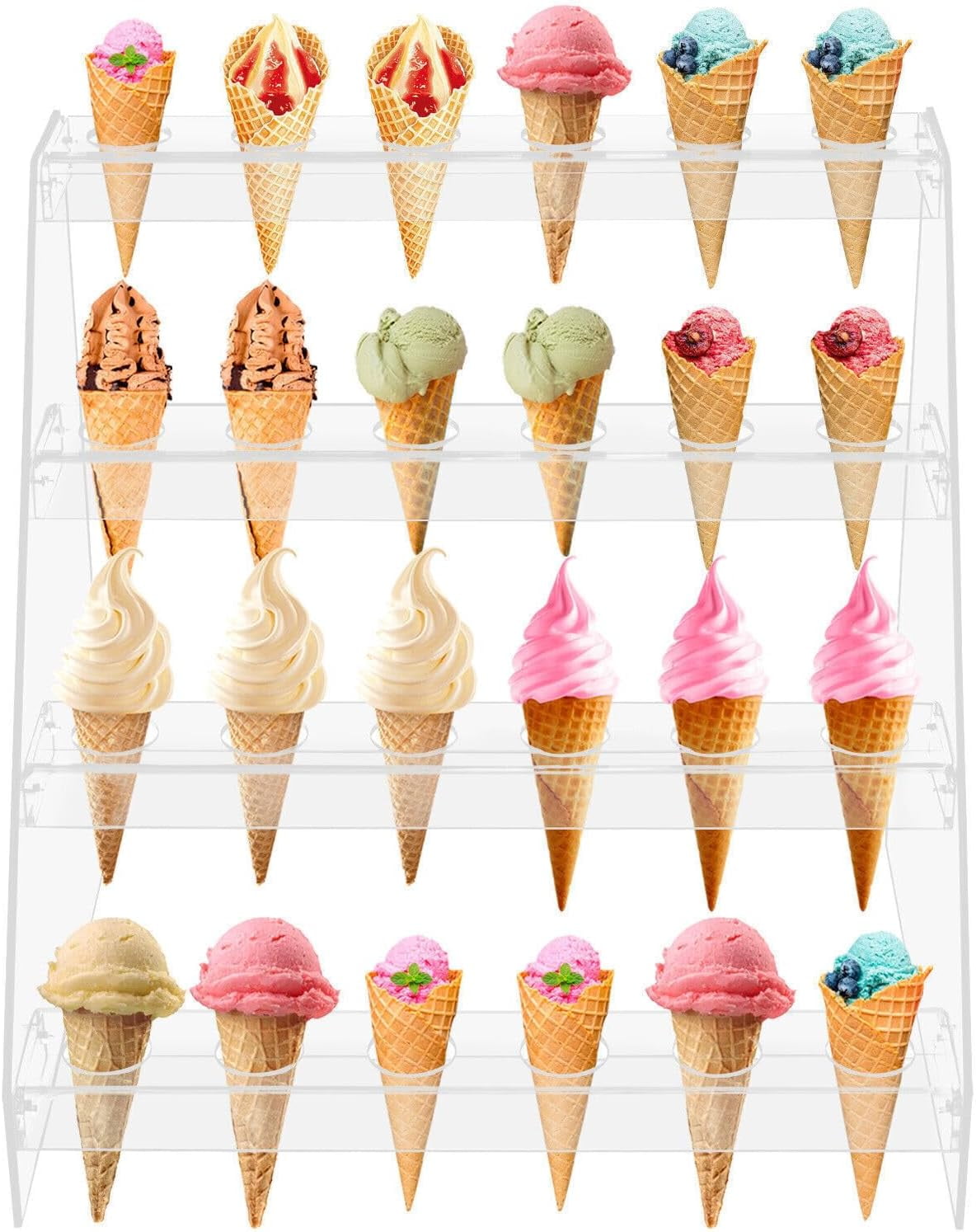 4 Layer 24 Hole Cones Counter Top Ice Cream Display Rack Clear Acrylic ...