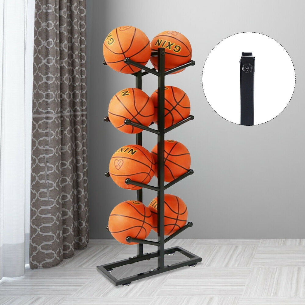 4-Layer Basketball Organizer Iron Ball Rack Floor Standing Black for ...