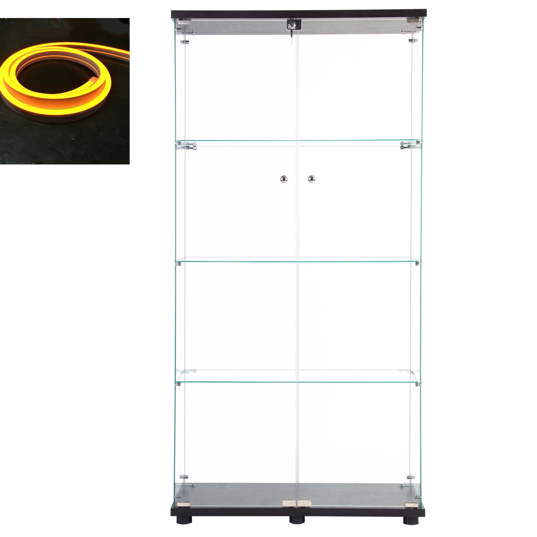 4-Layer Black Glass Showcase with Simplified Parts - Fast Installation ...