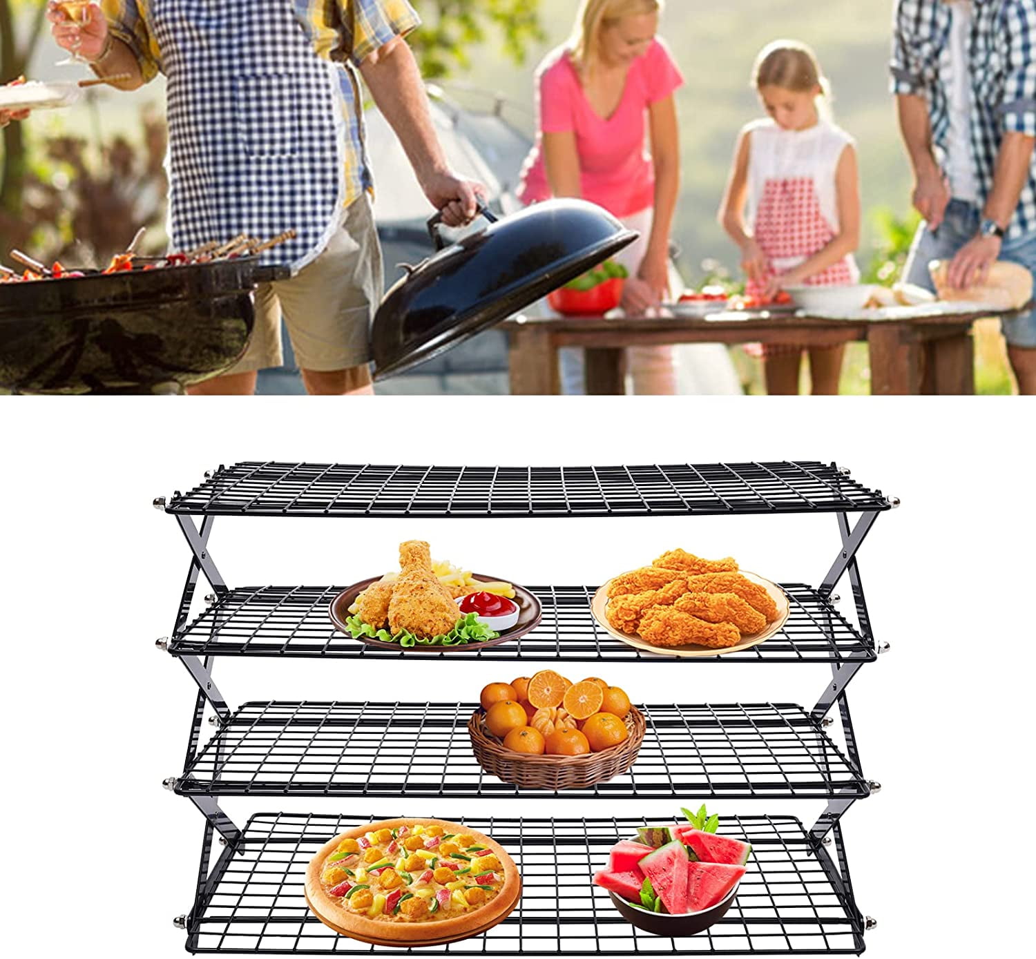 4 Layer Cooling Rack, Foldable Outdoor Camping Mental Shelf Picnic Rack ...