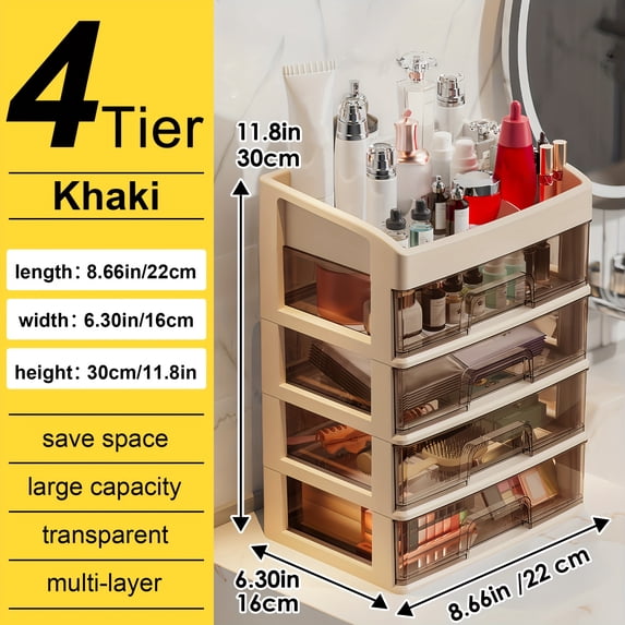4 Layer Cosmetic Storage Box with Drawers - Multifunctional Plastic ...