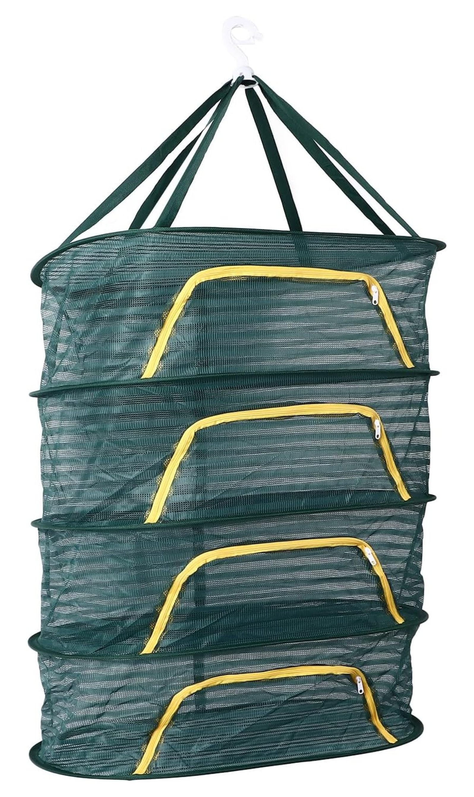 4 Layer Drying Rack Shaped Zipper Dark Green Foldable High Elastic Fine ...