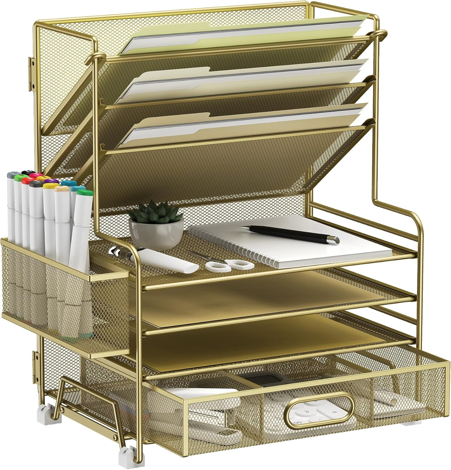 4 Layer File Organizer + 3 Pocket Folders + Drawer + Pen Holder ...