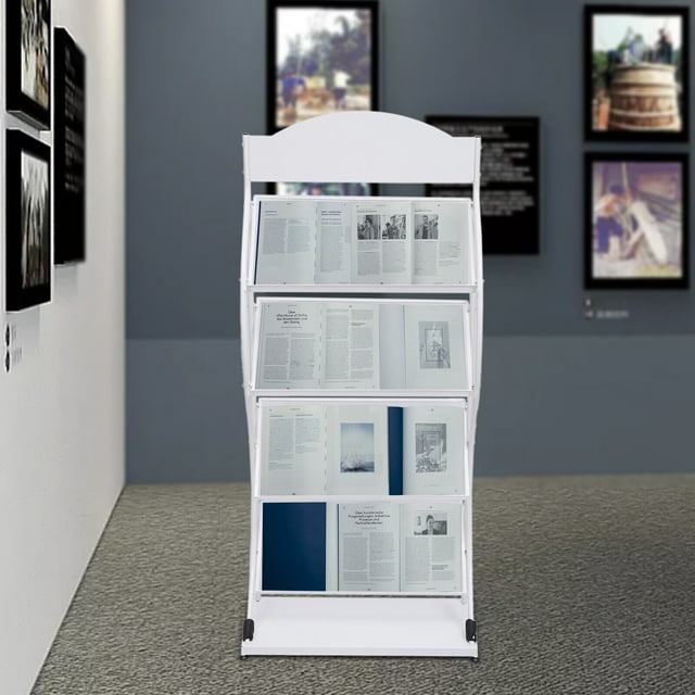 4-Layer Floor-Standing Magazine Display Rack Newspaper Book Storage ...