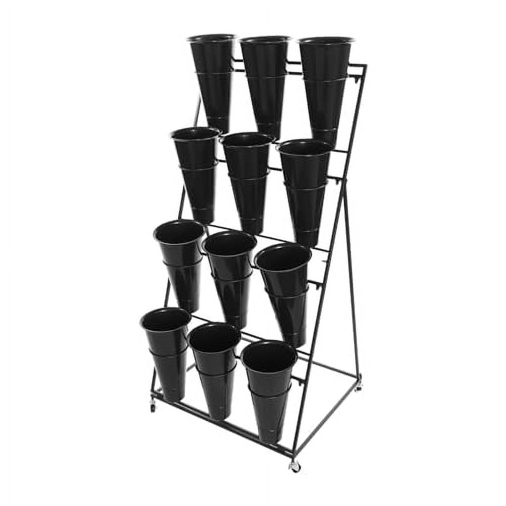 4 Layer Flower Display Stand with 12PCS Plastic Buckets Metal Plant ...