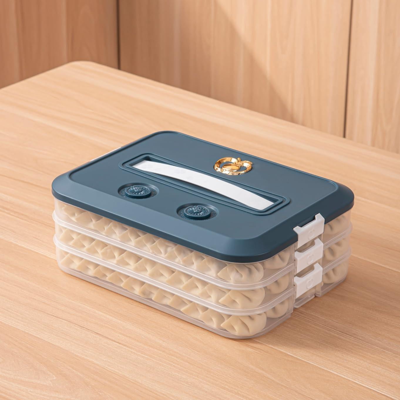 4-Layer Frozen Dumpling Storage with Lids & Timing, Flat Stacks Food Container Icing Cookies ...