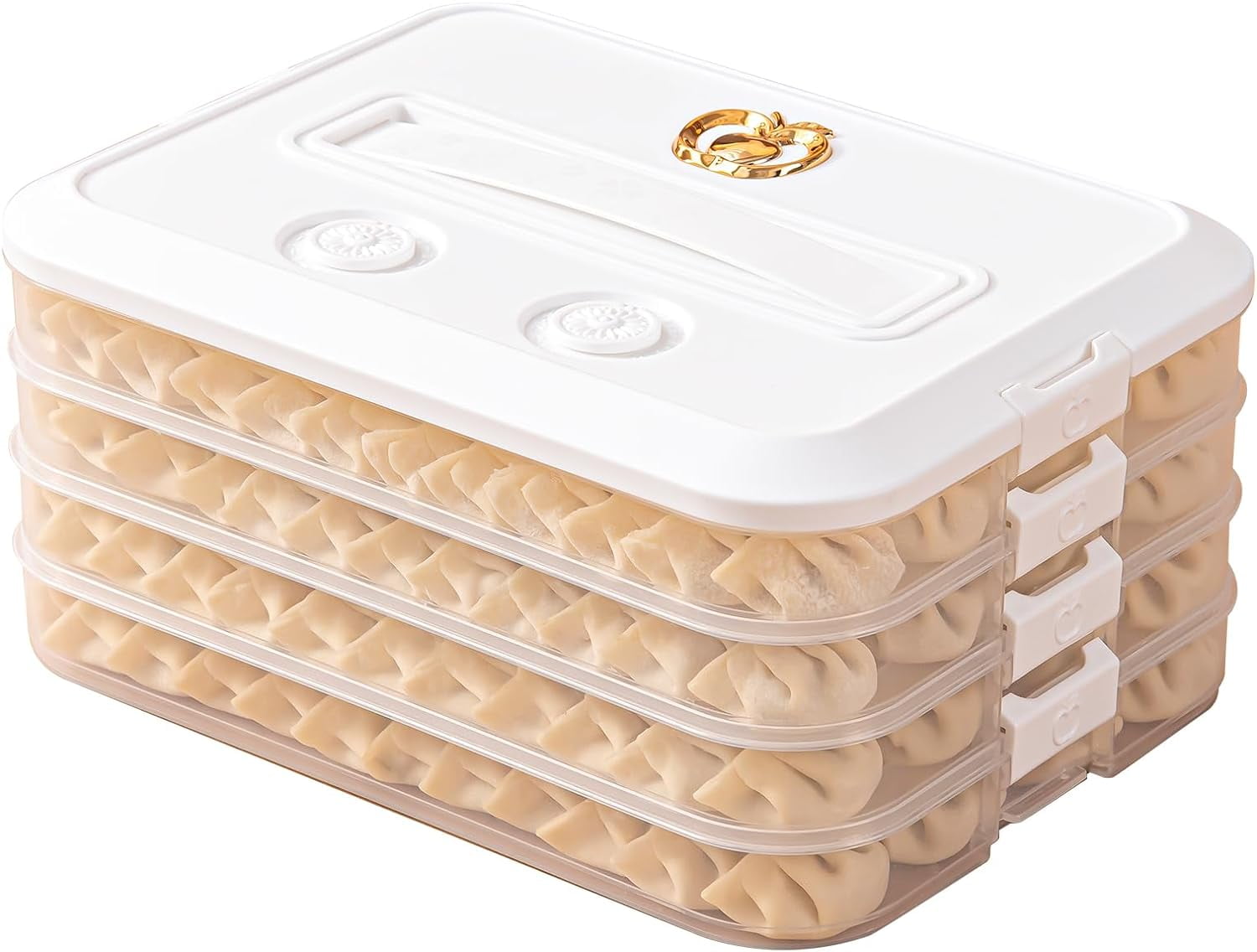 4-Layer Frozen Dumpling Storage with Lids & Timing, Flat Stacks Food ...