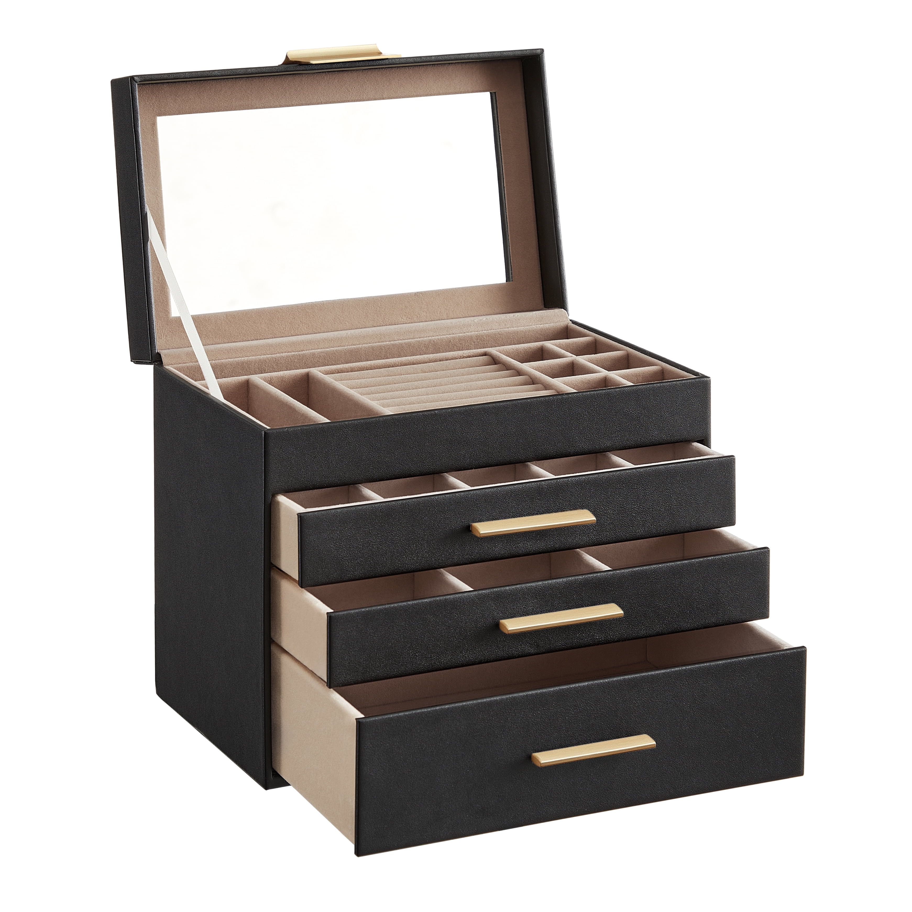 4-Layer Jewelry Box, Jewelry Organizer with Glass Lid for Makeup, Large ...