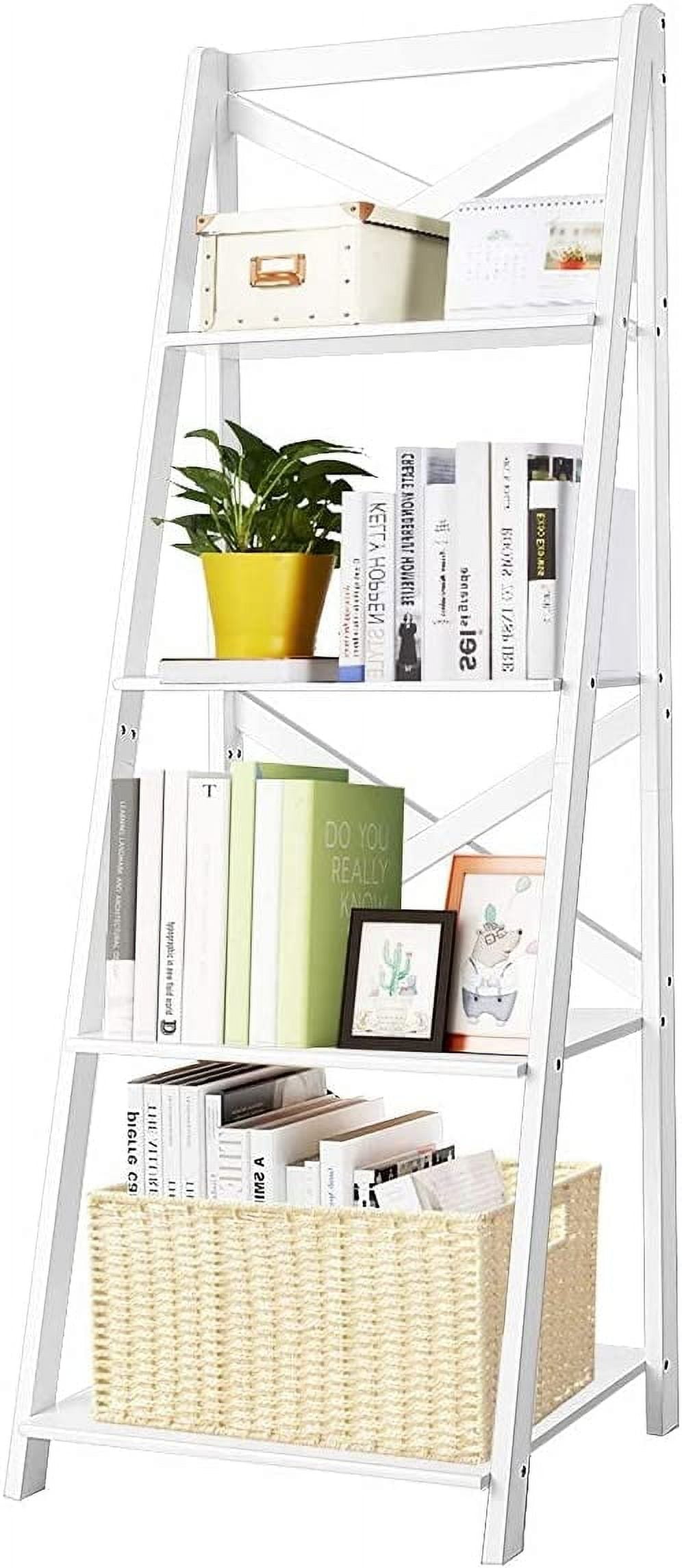 4-Layer Ladder Shelf Rack, Free Standing Wooden Bookcase, Flower Plants ...