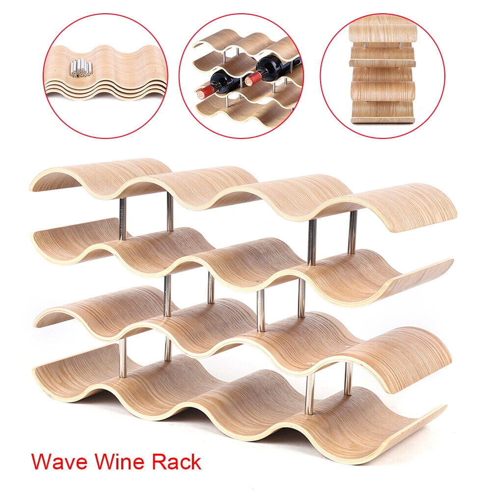 4-Layer Large-Capacity Creative Wave-Shaped Wooden Wine Rack Wood Color ...