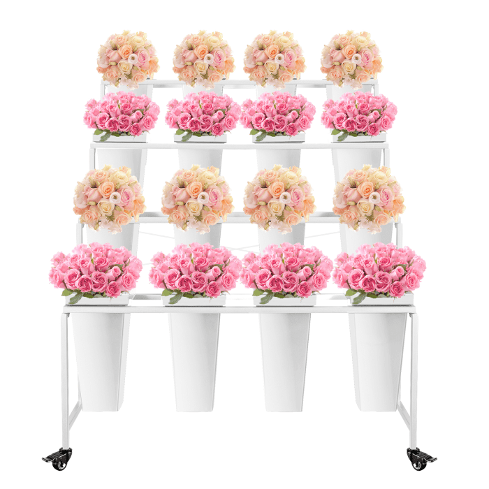 4-Layer Mobile Flower Stand with 16 Buckets-Thickened Design, Large ...