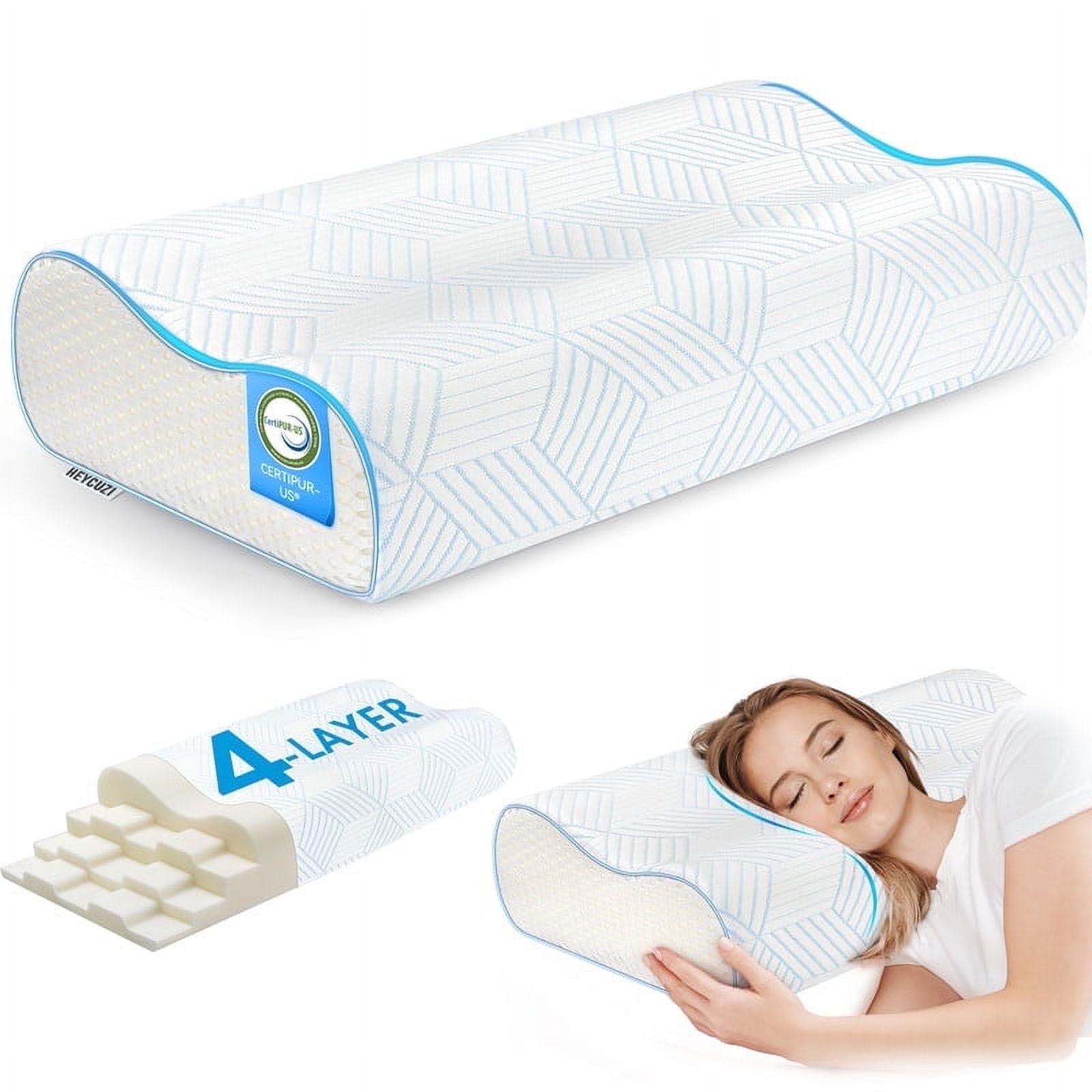 FAPO 4-Layer Adjustable Memory Foam Pillow, Queen Size, Ergonomic Neck ...