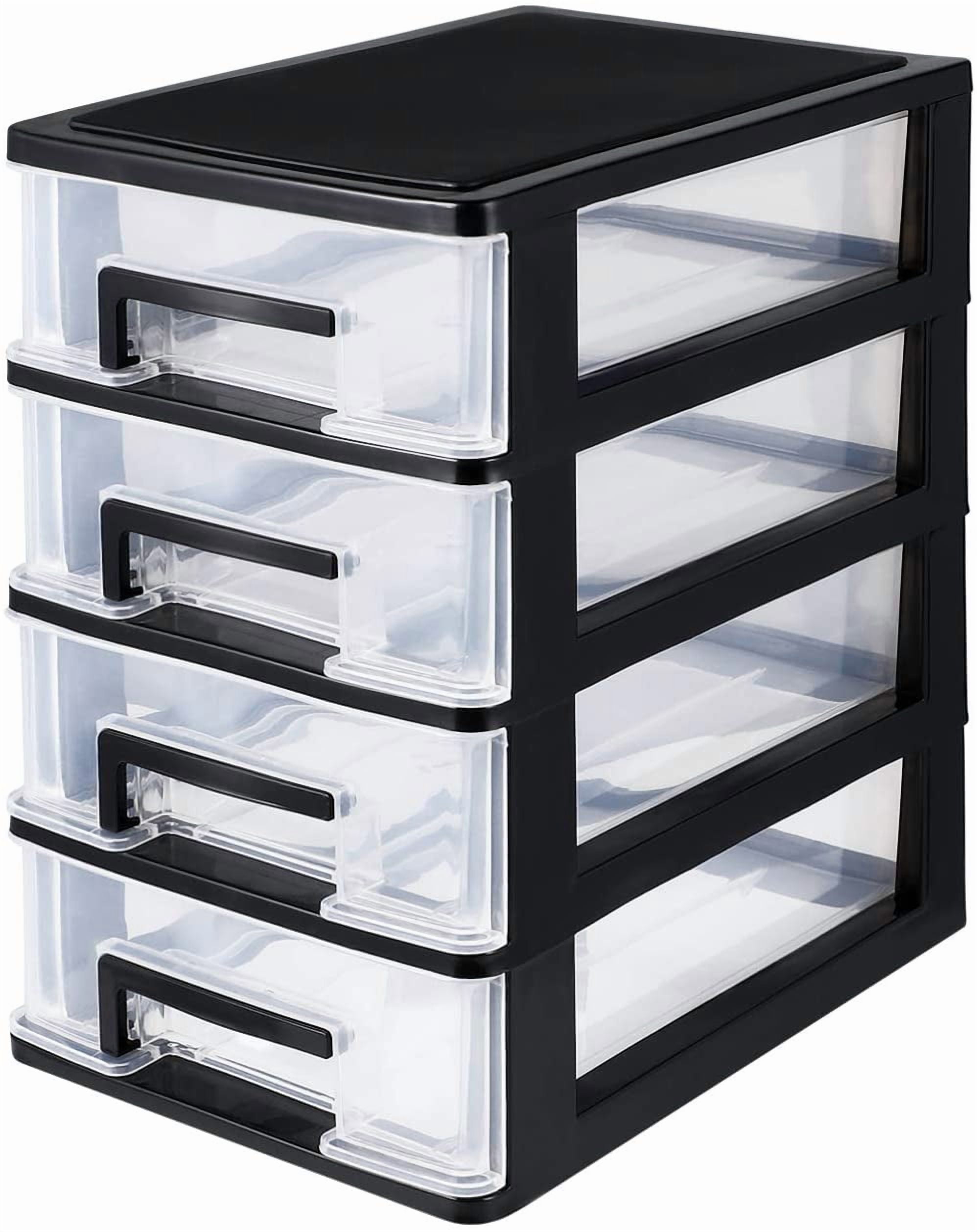 4-Layer Plastic Drawer Storage Cabinet - Black & Transparent Organizer ...