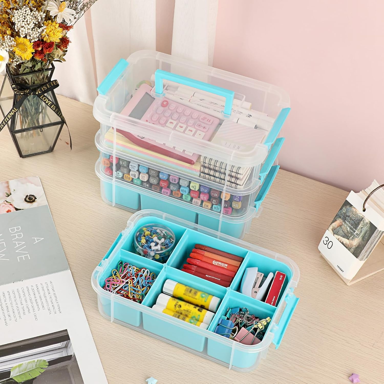 4-Layer Plastic Craft Storage Container with Removable Trays - Portable ...