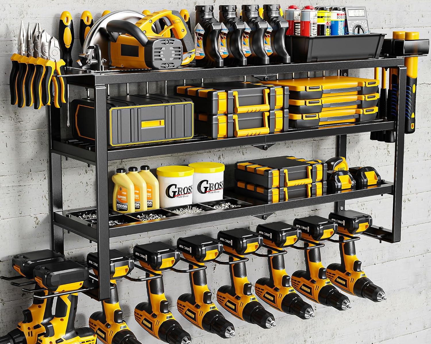 4 Layer Power Tool Organizer Wall Mount, 9 Drill Holder Heavy Duty ...
