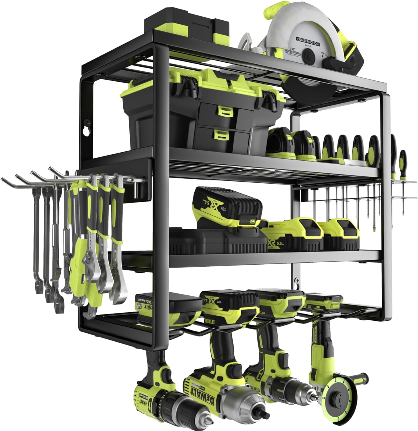 4 Layer Power Tool Organizer Wall Mount, Battery Tools Holder with ...