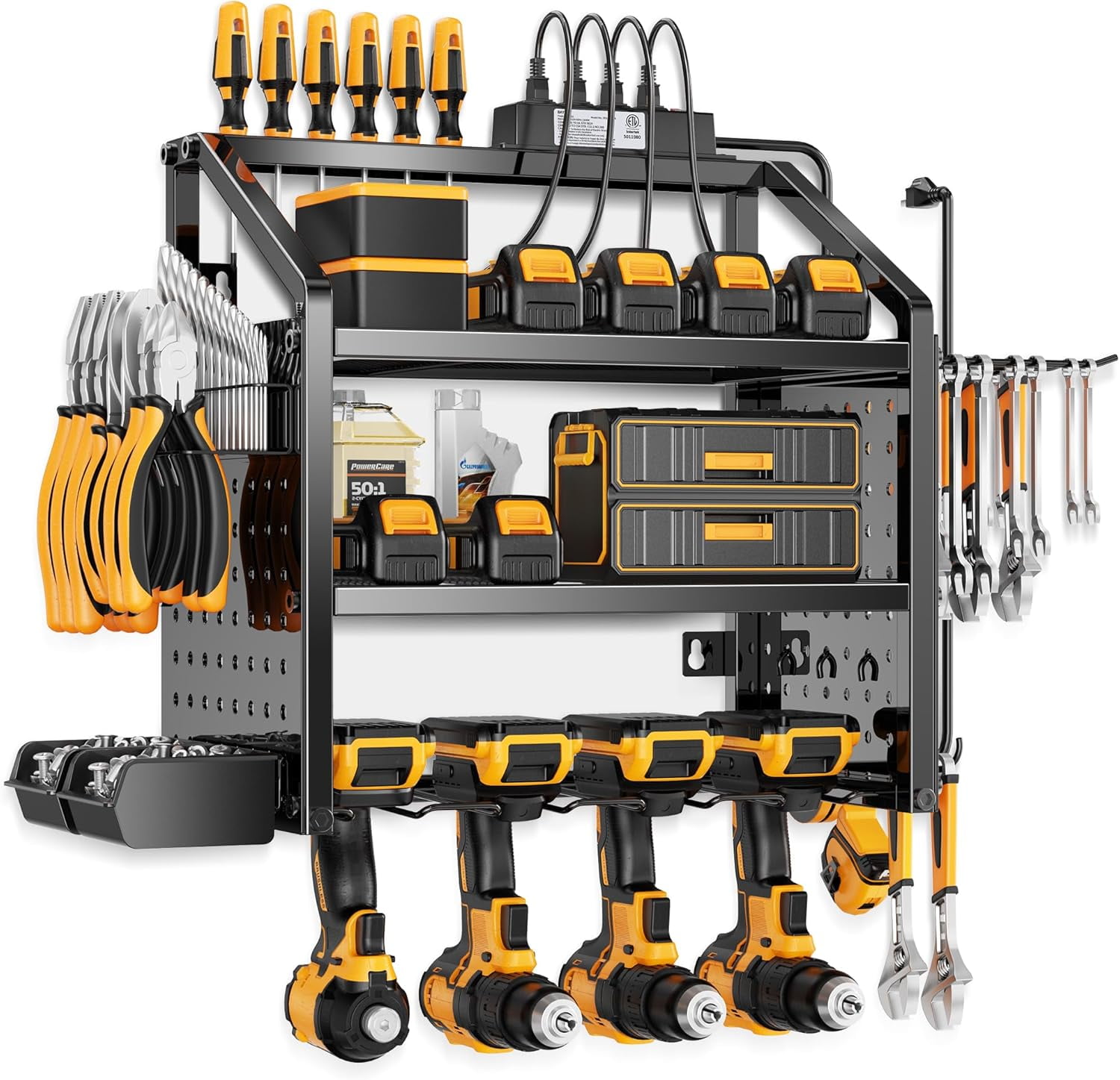 4 Layer Power Tool Organizer Wall Mount With Charging Station, Patented ...