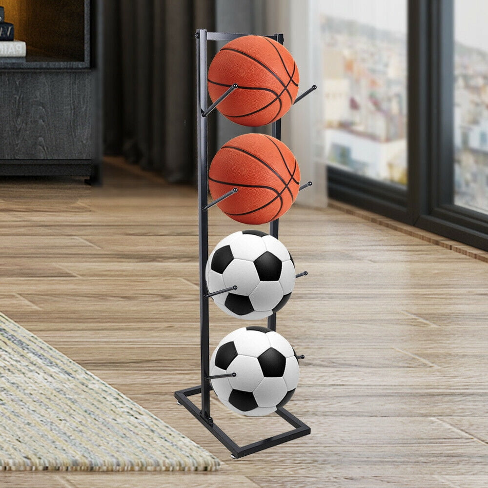 4 Layer Single-Sided Basketball Organizers Metal Ball Storage Rack ...