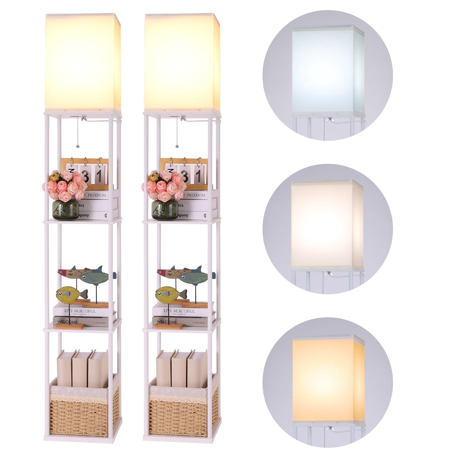 4 Layer Square Standing Floor Lamp With Shelves White-2 Packs For ...