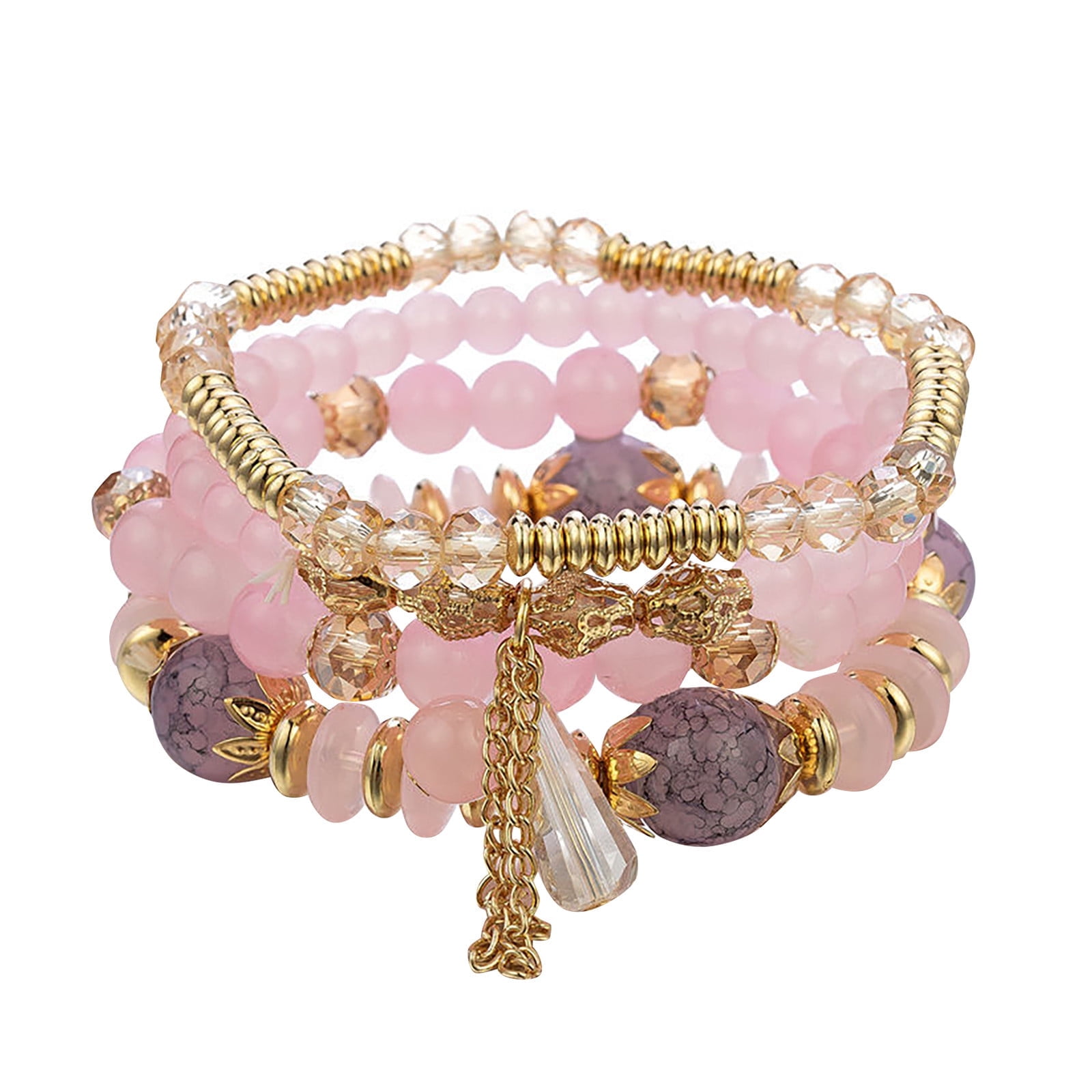 4-Layer Stackable Bead Bracelets Set - Stretch Multicolor Boho Jewelry ...