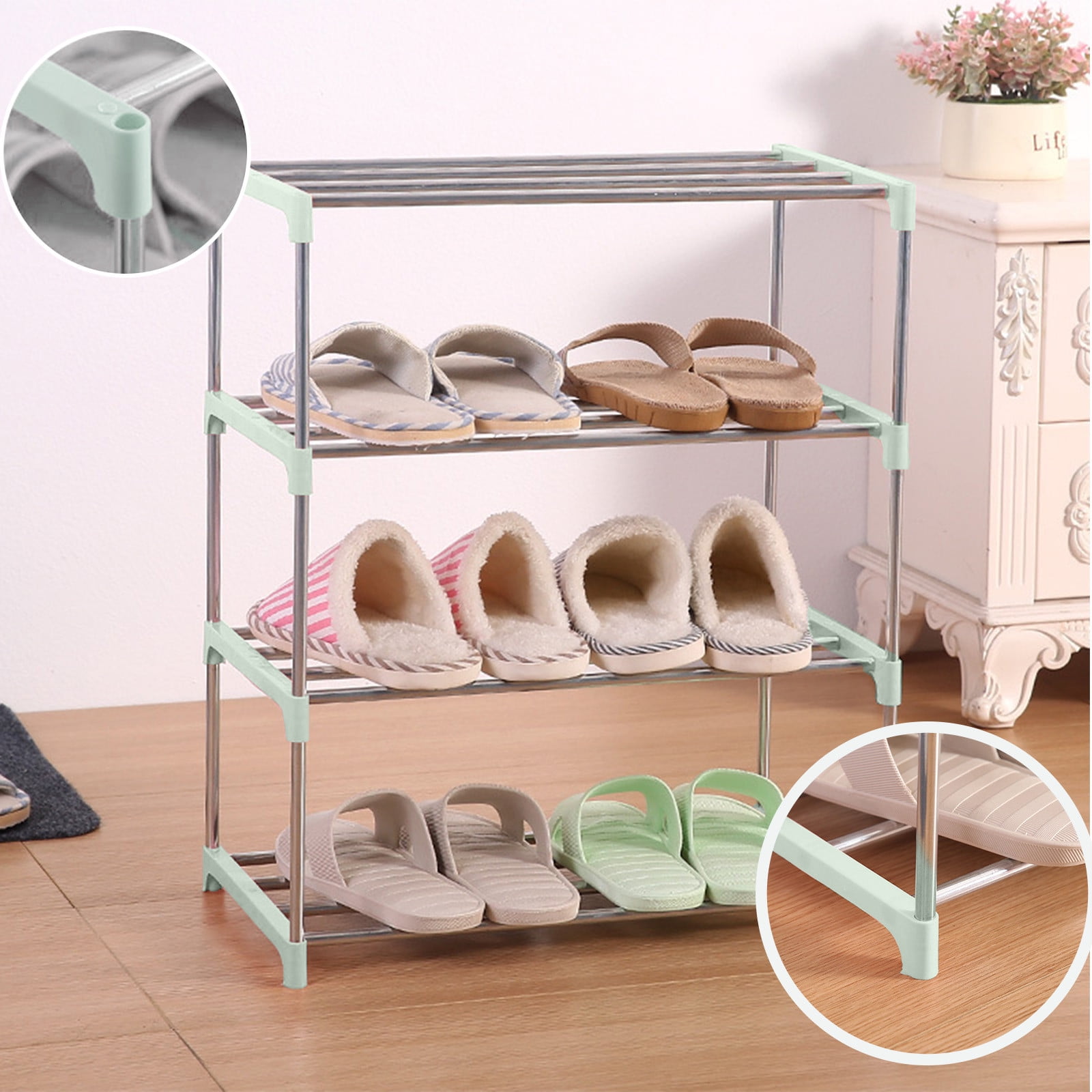 4-Layer Stackable Small Shoe Rack | Stainless Steel Storage Organizer ...