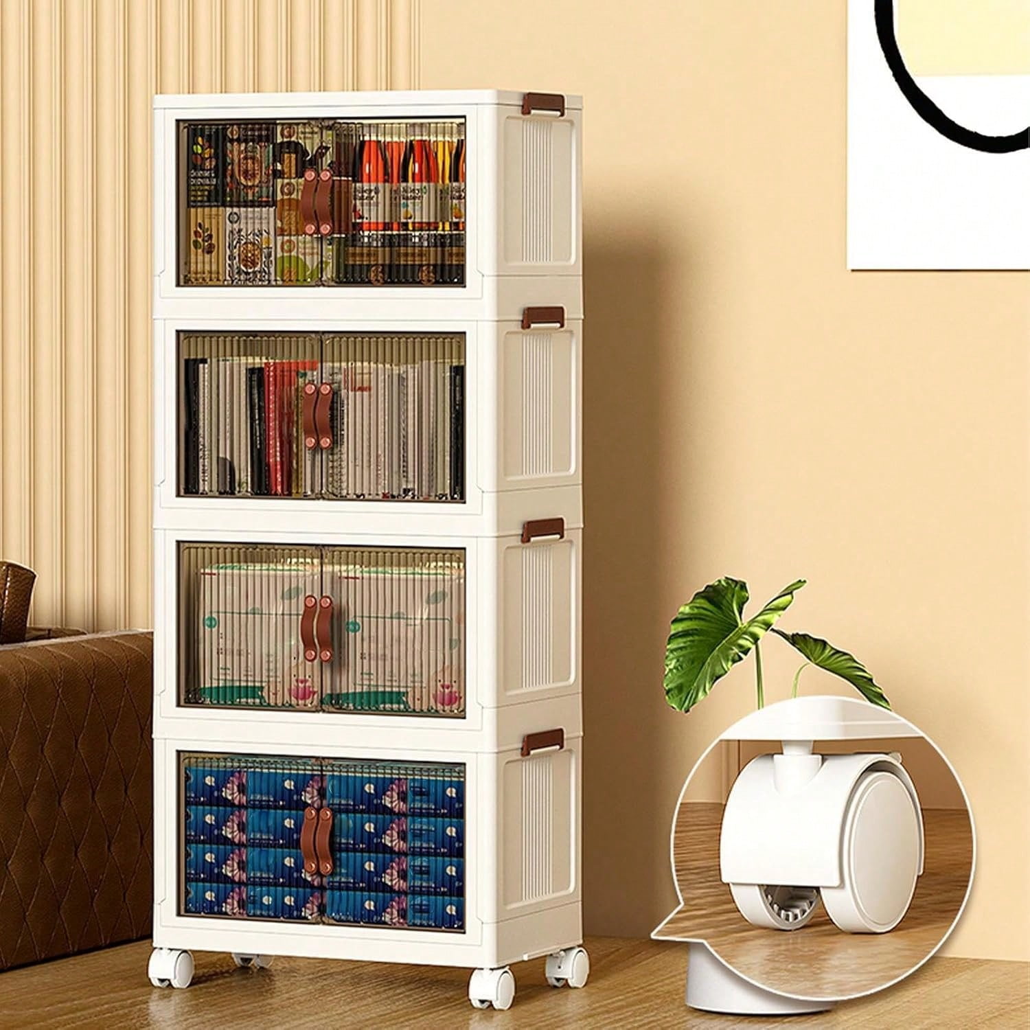 4-Layer Stackable Storage Bins With Lids And Wheels,Collapsibl E ...