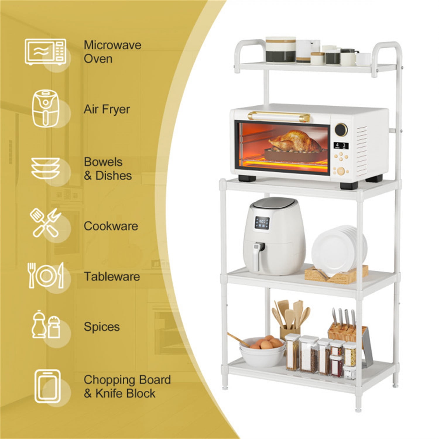 4 Layer Storage Shelf White Iron Mesh Design Reinforced Support High ...