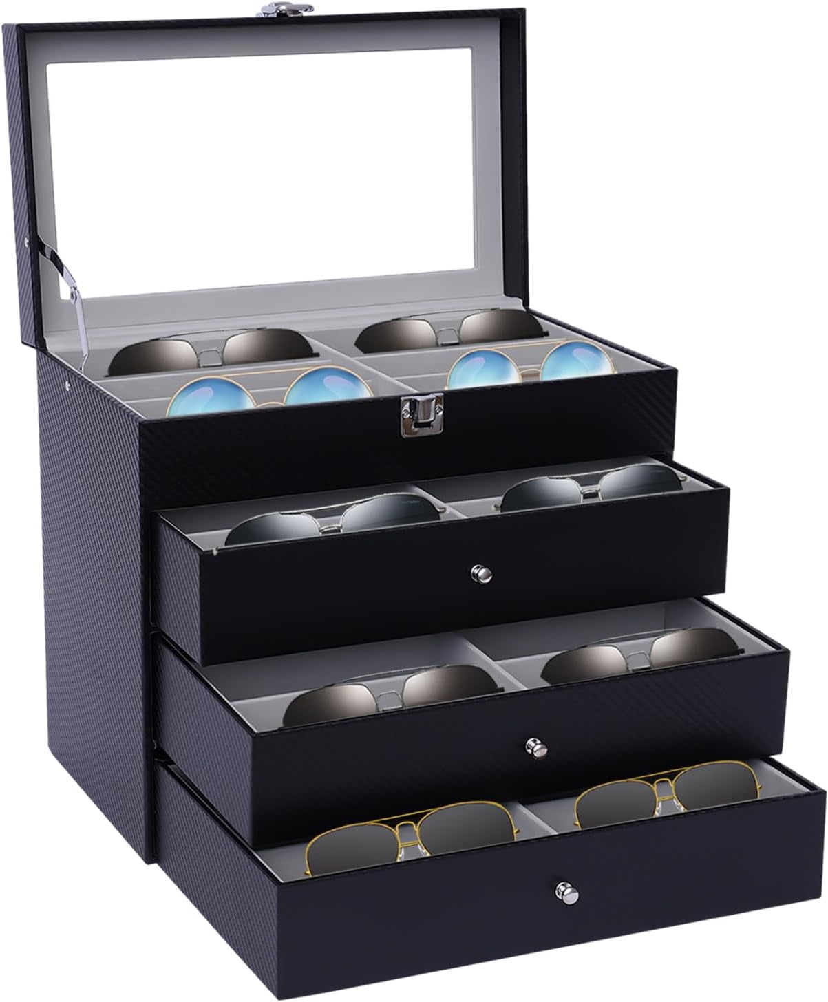 4 Layer Sunglasses Storage Case,24 Slots Glasses Storage Organizer with ...