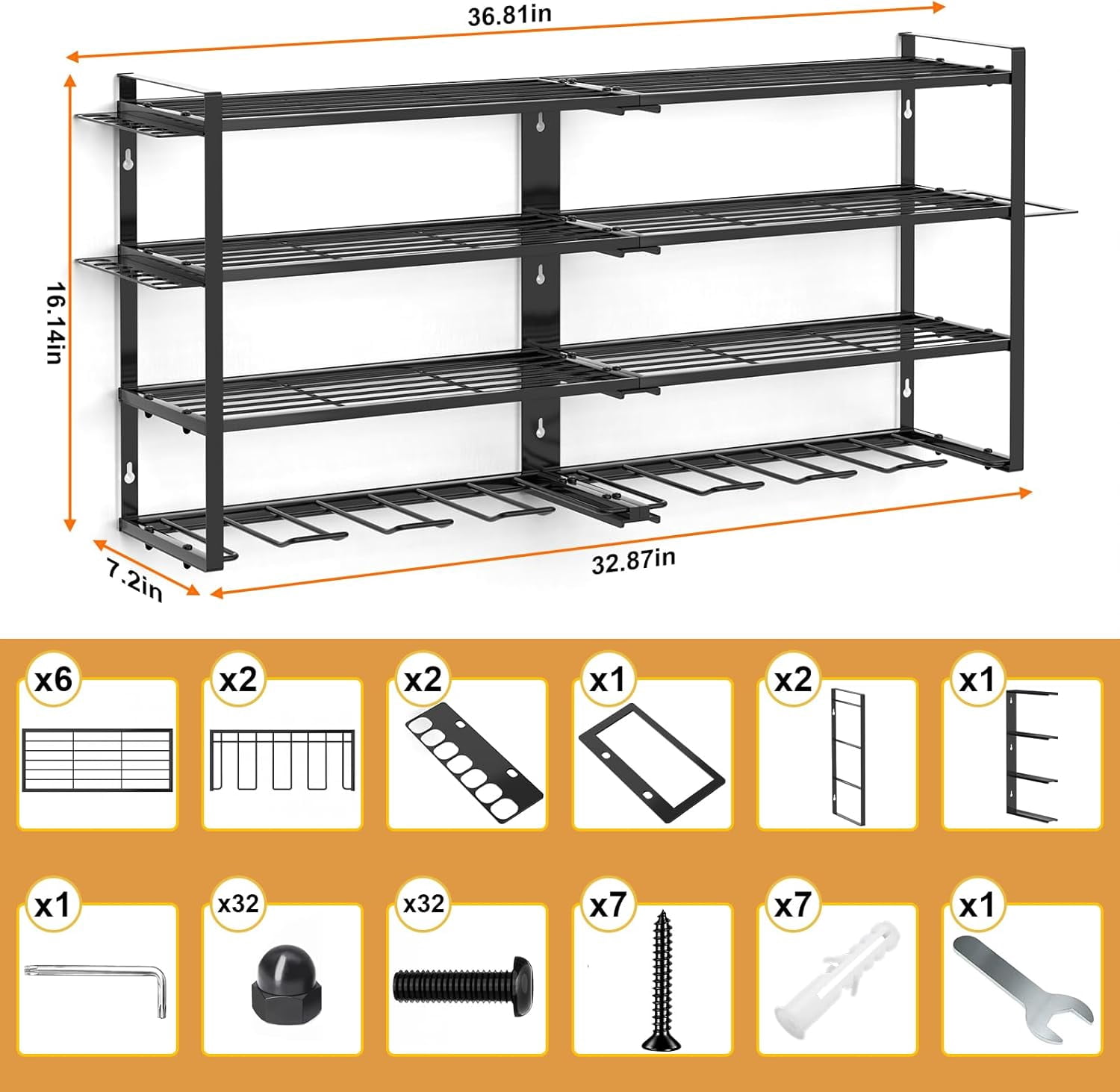 4 Layer Wall Mount Tool Organizer with 8 Drill Holder, Heavy Duty ...