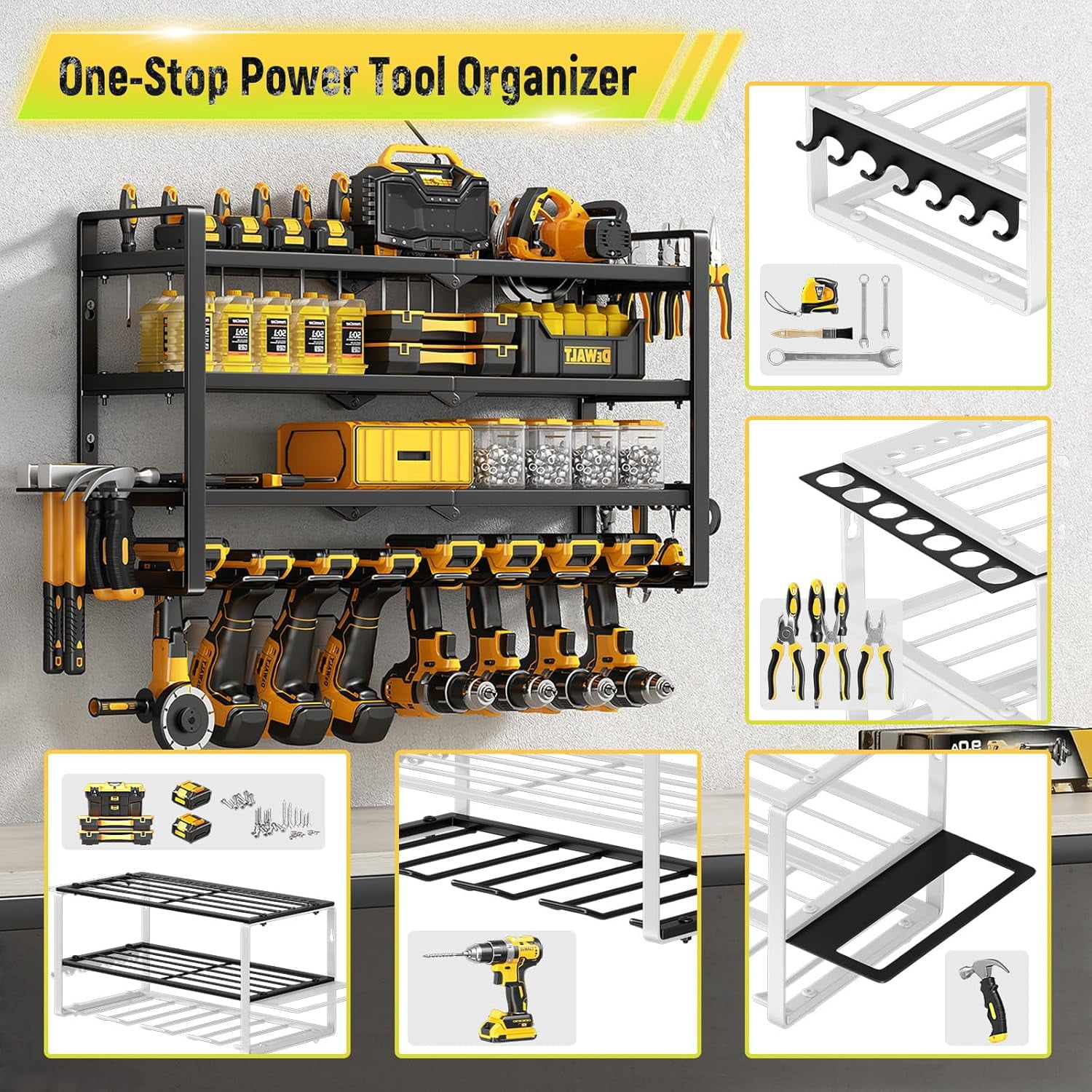 4 Layers 400Lbs Load Power Tool Organizer Wall Mount Heavy Duty Iron ...