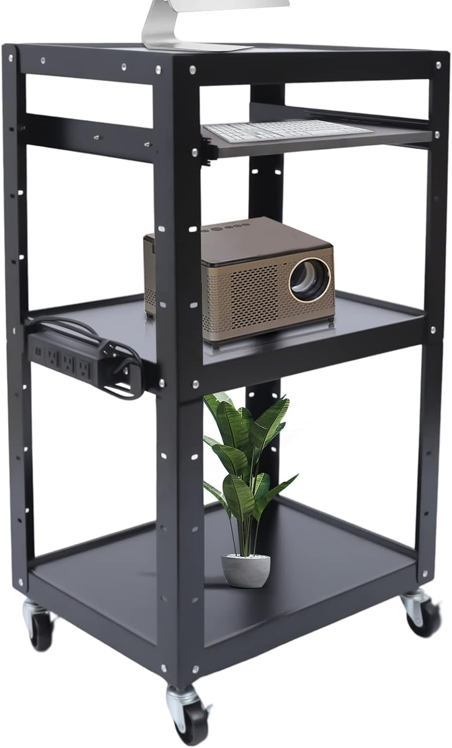 4-Layers AV Cart, Desk on Wheels with Pullout Keyboard Tray Cold-Rolled ...