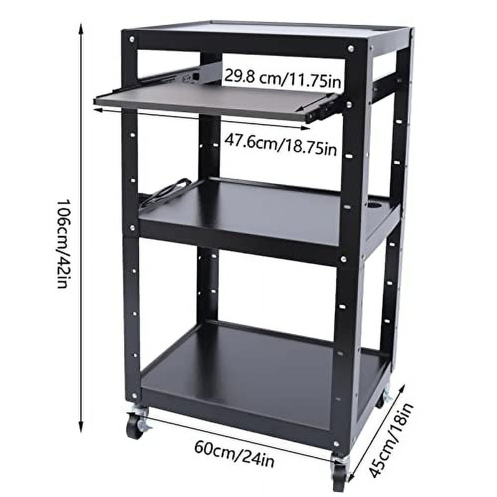 4-Layers AV Cart, Desk on Wheels with Pullout Keyboard Tray Cold-Rolled ...