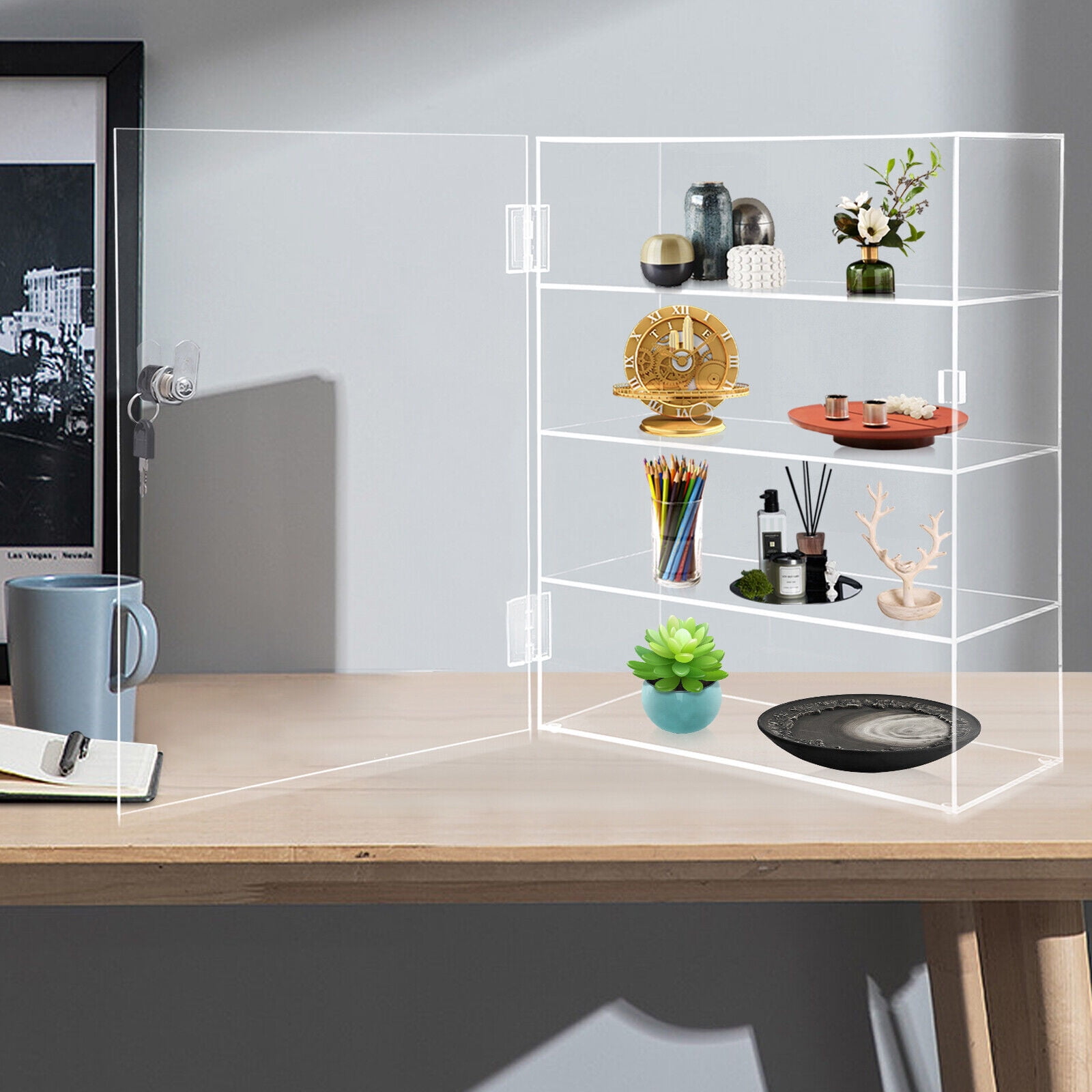 4 Layers Clear Acrylic Display Case Countertop Box Dustproof Shelves ...