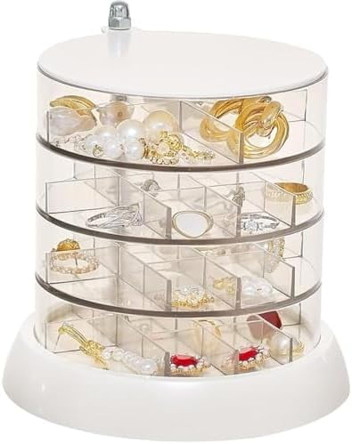 4-Layers Clear Jewelry Organizer, 360° Rotatable Small Cute Acrylic ...