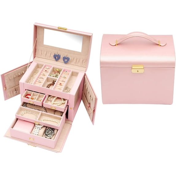 4 Layers Double Side Doors Jewelry Box, Leather Portable Storage Case ...