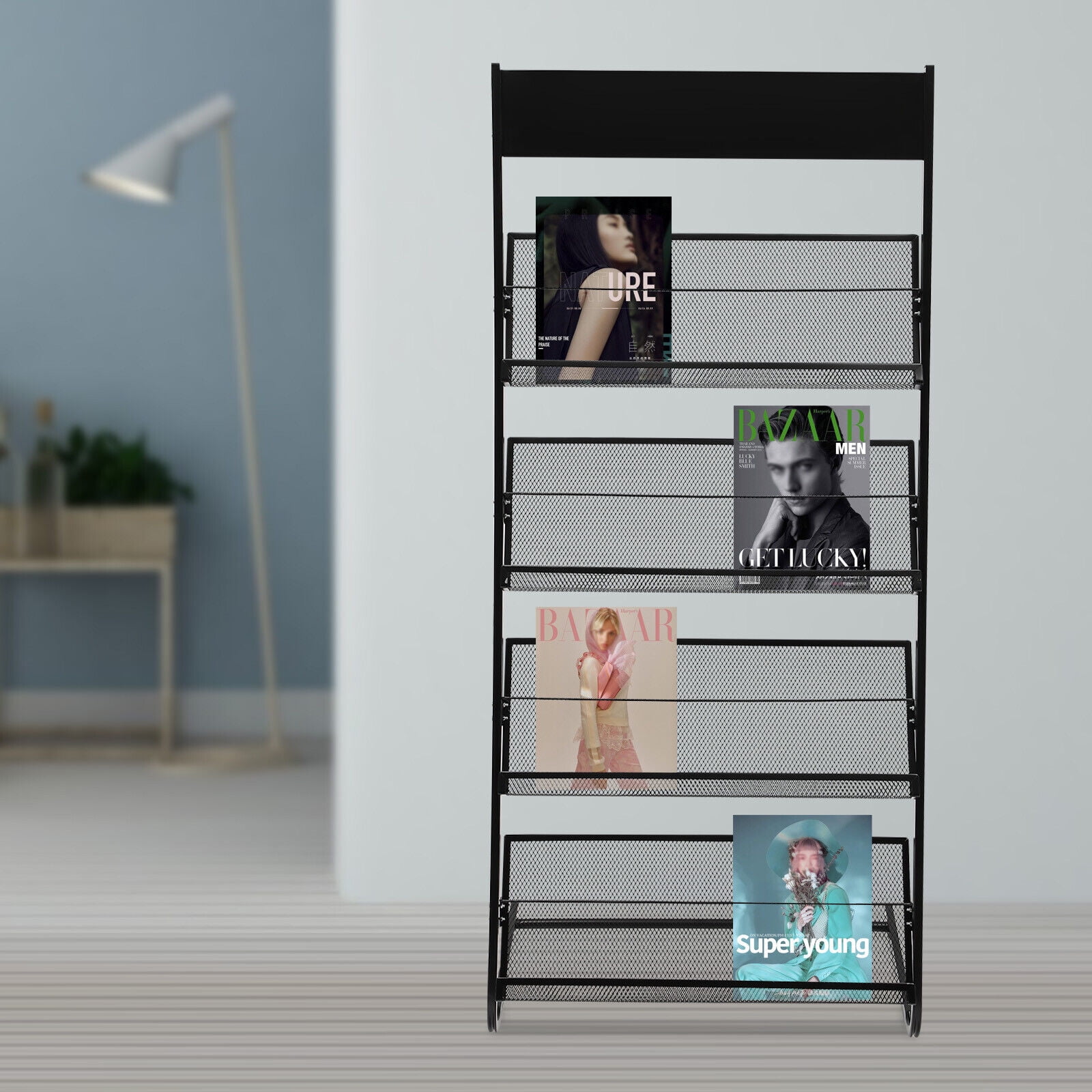 4 Layers Floor-Standing Newspaper Stand Magazine Display Rack ...