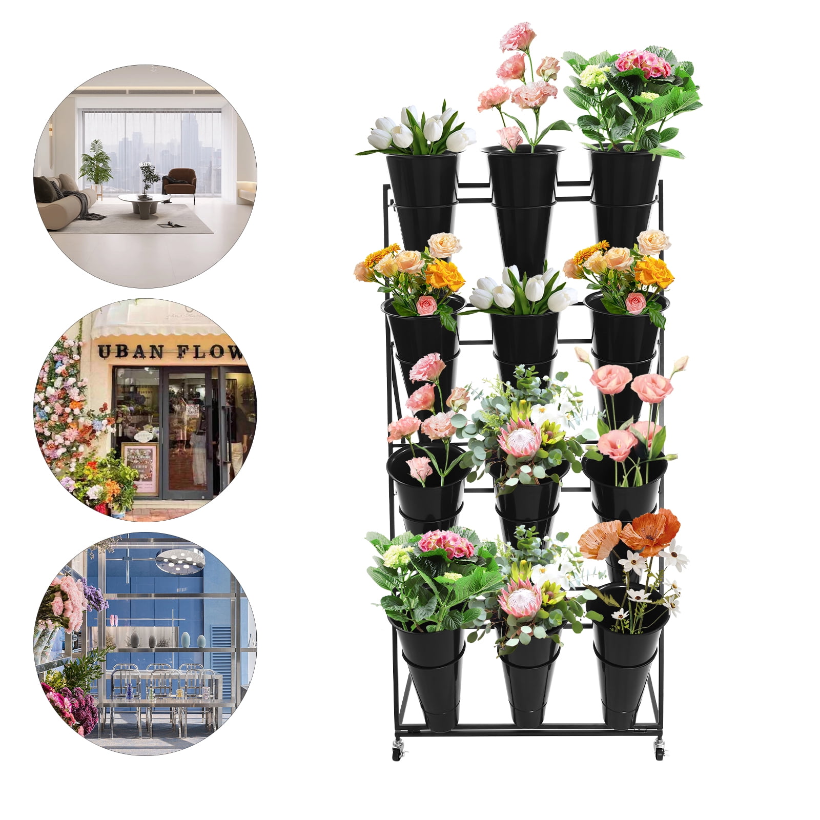 4 Layers Flower Cart Display Stand with Wheels Garden Cart Display ...