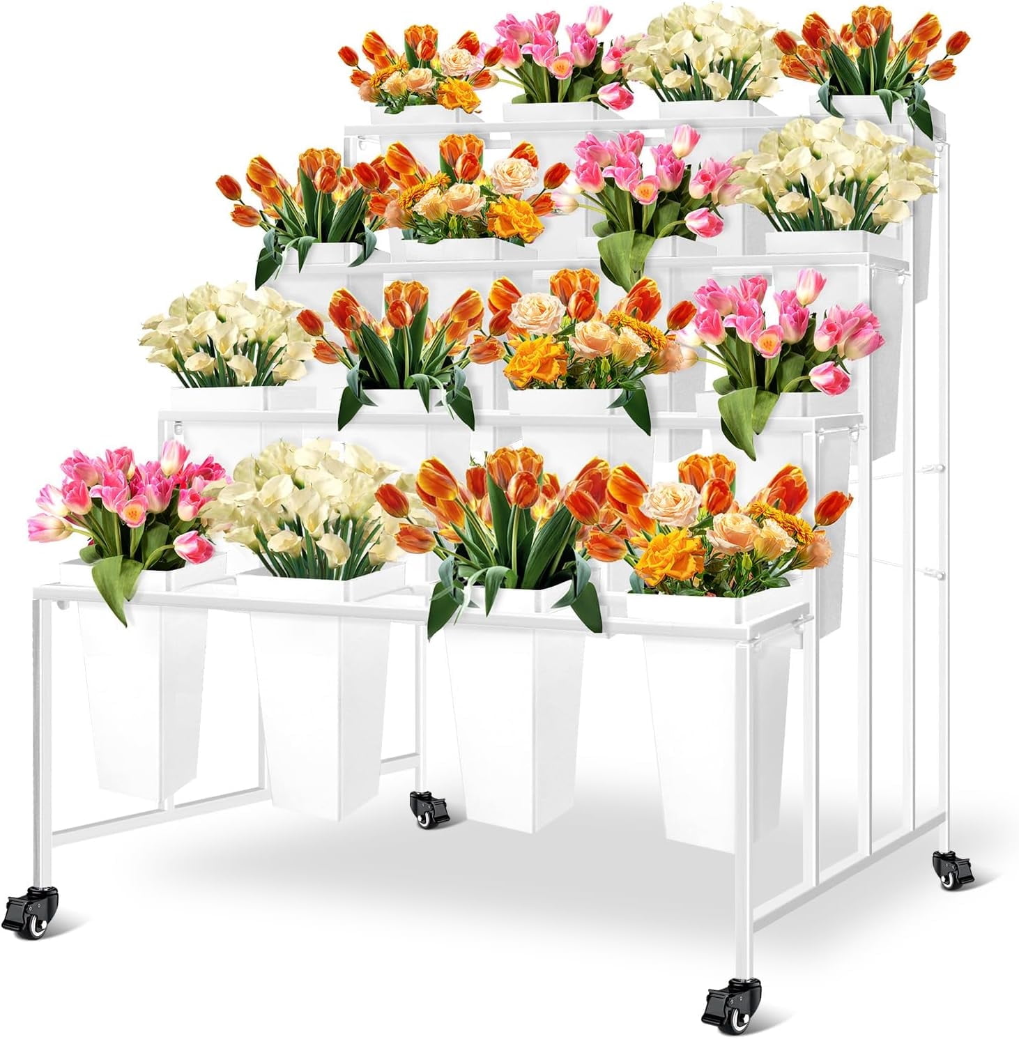 4 Layers Flower Display Stand With 16 PCS Flower Buckets, Metal Plant ...